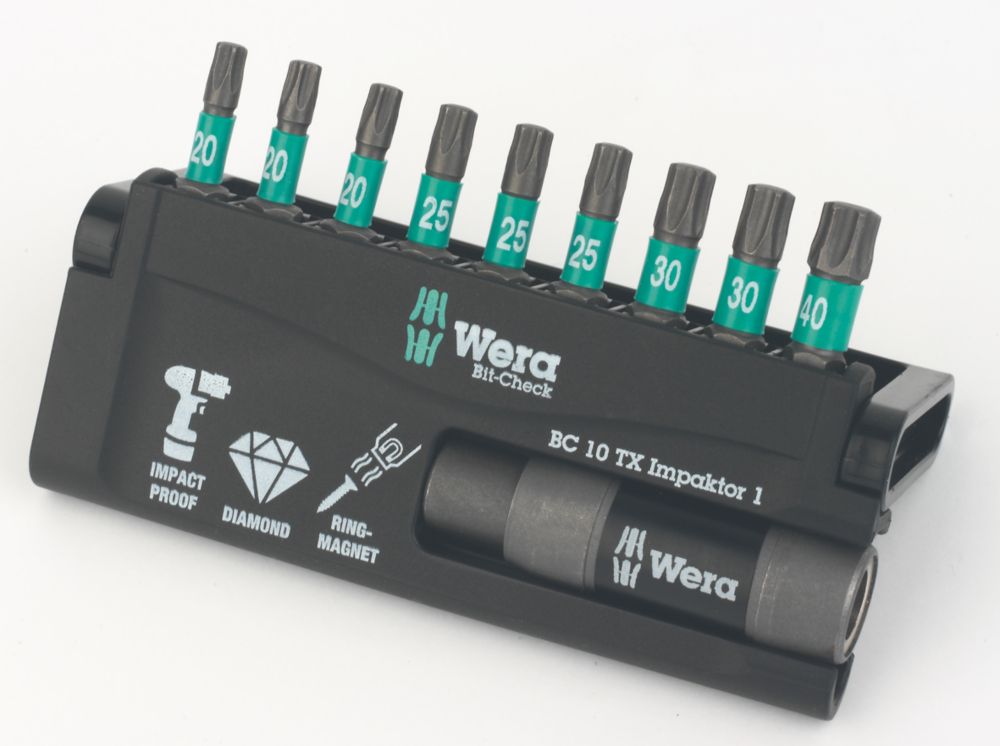 Wera Bit-Check 10 TX Impaktor 1 1/4" Hex Shank TX Bit Set 10 Pieces ...