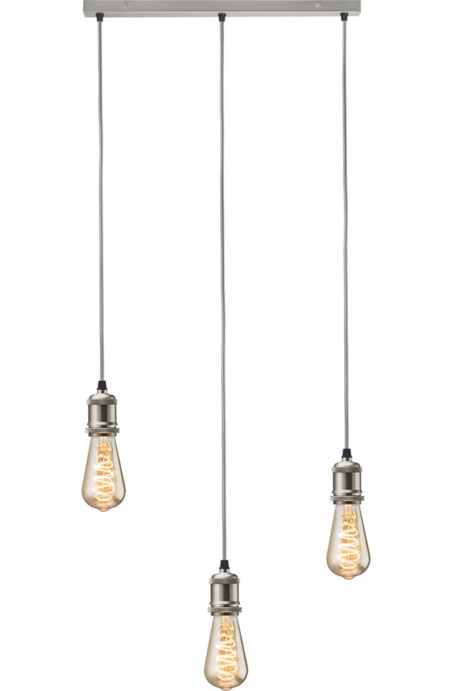 Knightsbridge Vintage Style 3-Light Bar Pendant Brushed Chrome - Screwfix