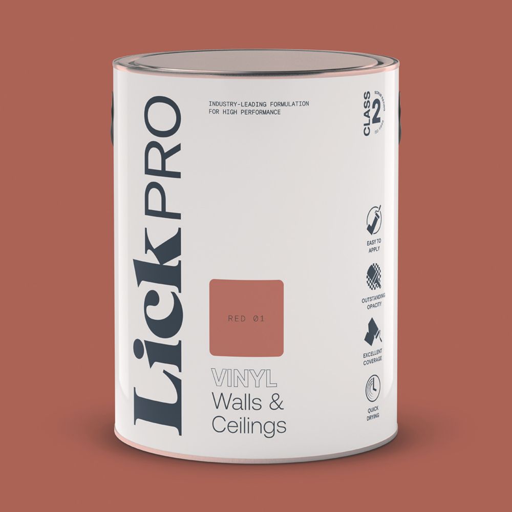 LickPro 5Ltr Red 01 Vinyl Matt Emulsion Paint - Screwfix