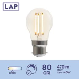LAP B22 Mini Globe LED Light Bulb Clear 470lm 2.9W 4 Pack - Screwfix