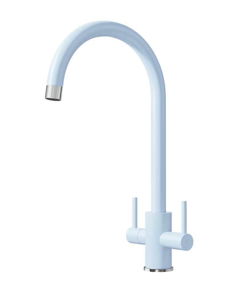 ETAL Sorrento Twin Lever Kitchen Mixer Tap Pastel Blue - Screwfix