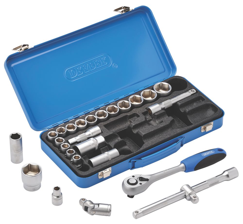 Draper Mixed Drive Metric Socket Set in Metal Case 26 Pieces - Screwfix