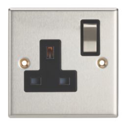 Contactum Iconic 13A 1-Gang DP Switched Socket Outlet Brushed Steel ...
