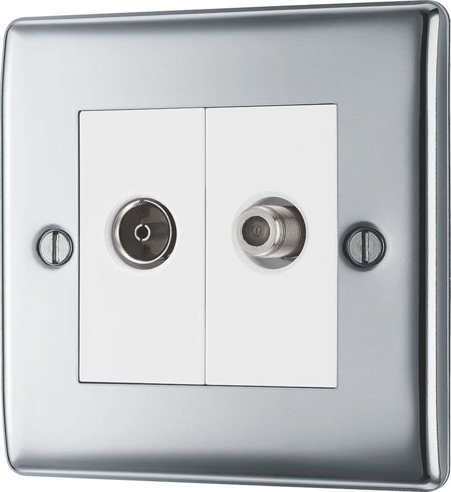 British General Nexus Metal 1-Gang Duplex TV Socket Polished Chrome ...