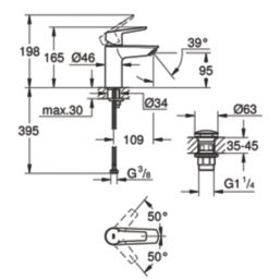 Grohe QuickFix Start Matt Black 165mm Standard Lever Mono Basin Mixer Tap With Clicker Waste ...