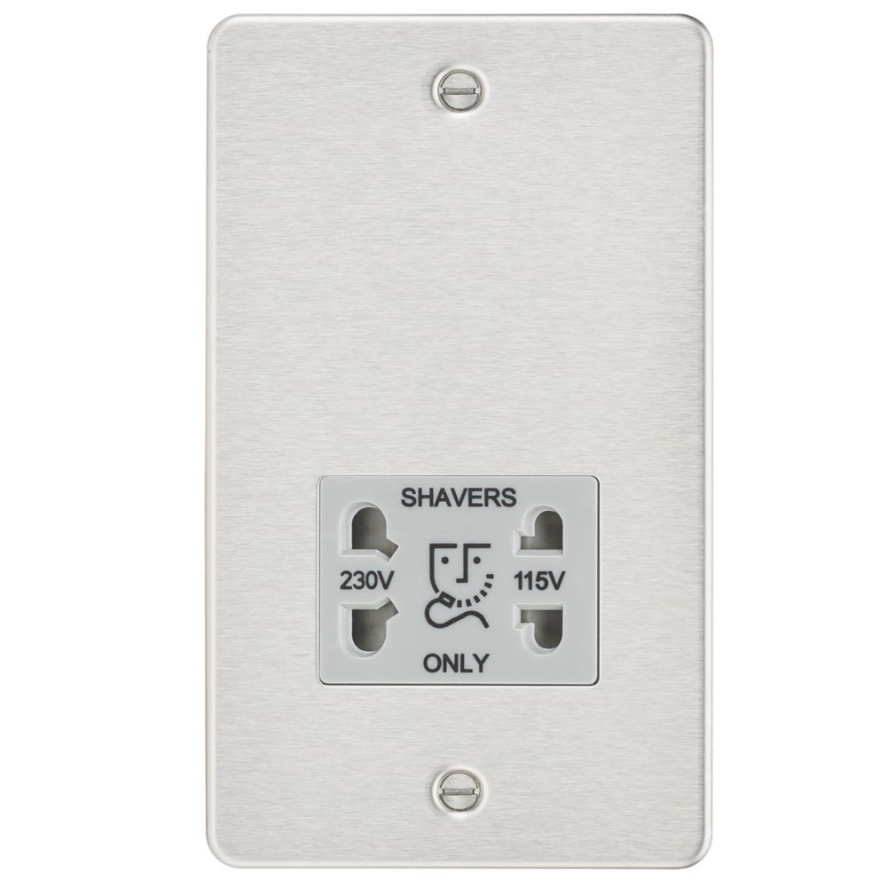 Knightsbridge 2-Gang Dual Voltage Shaver Socket 115 V / 230V Brushed ...