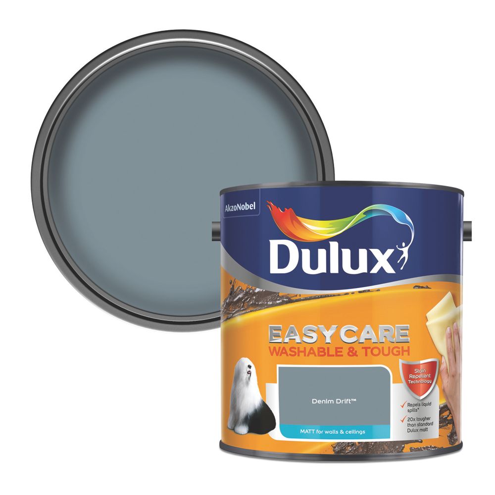 Dulux EasyCare Washable & Tough 2.5Ltr Denim Drift Matt Emulsion Paint ...