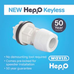 Hep2O Plastic Push-Fit Keyless Tank Connector 15mm - Screwfix