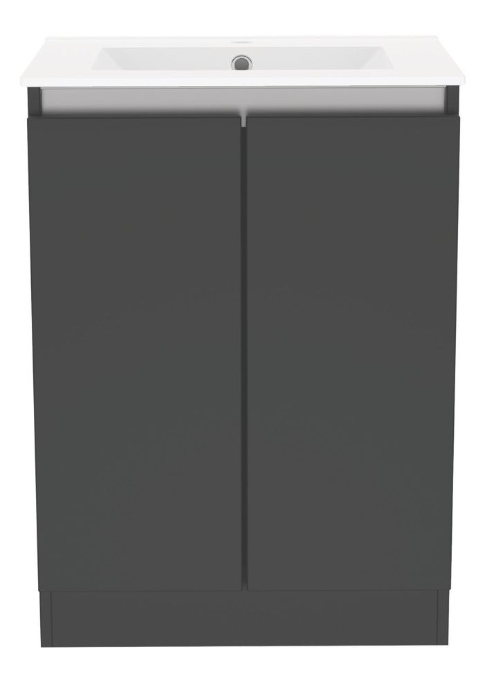Newland Double Door Floor Standing Vanity Unit with Basin Matt Midnight ...