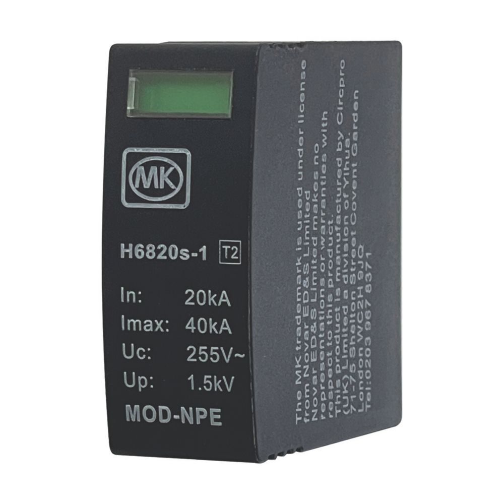 MK Sentry H6821S-1 SP Type 2 Replacement Cartridge 40kA - Screwfix