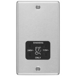 LAP 2-Gang Dual Voltage Shaver Socket 115 / 230V Brushed Stainless ...