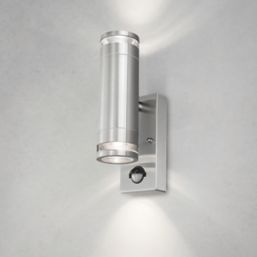 4lite Marinus Outdoor IP44 Up/Down Wall Light With PIR Sensor Stainless Steel - Screwfix