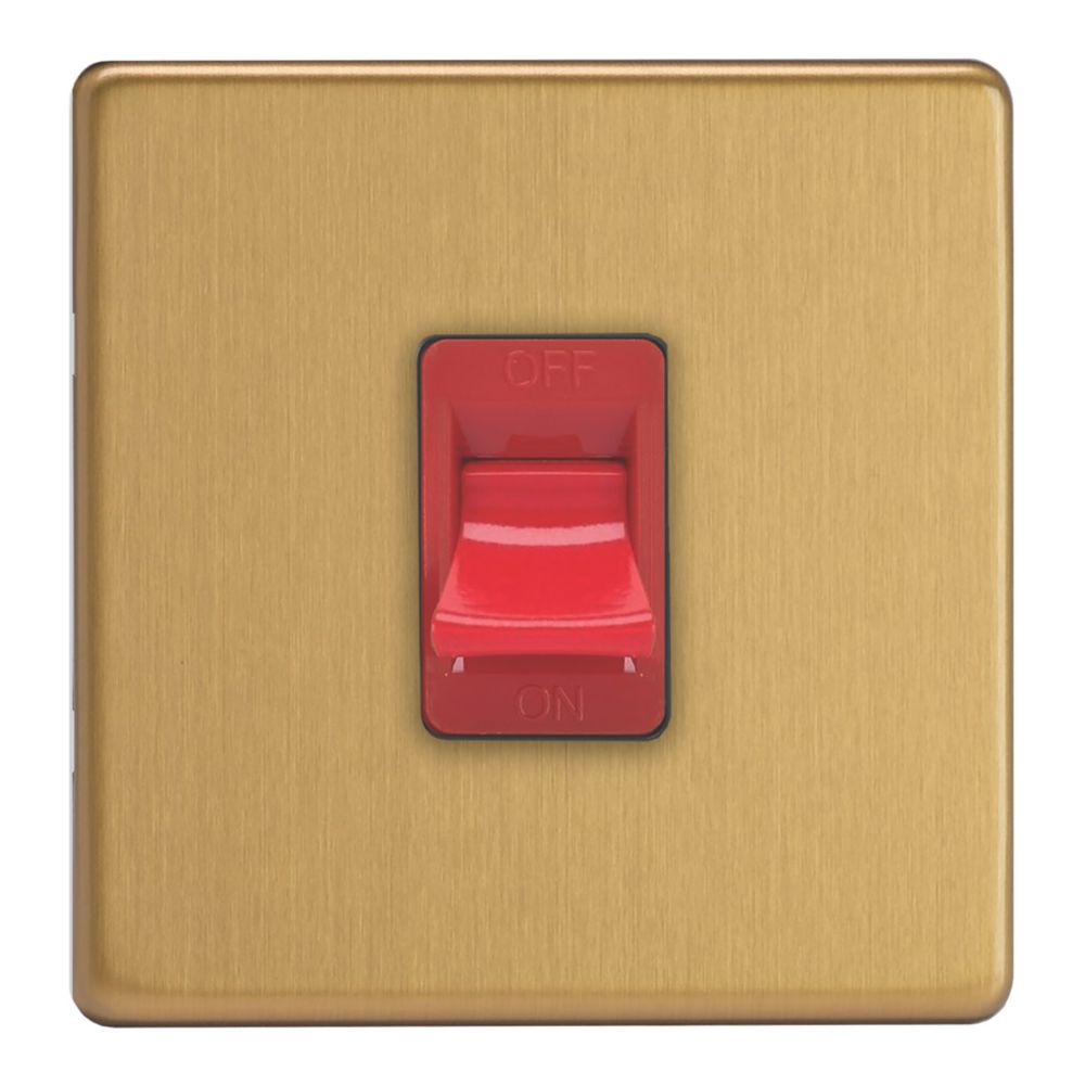 Varilight 45A 1-Gang 2-Pole Cooker Switch Brushed Brass - Screwfix