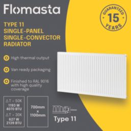 Flomasta 700mm x 1100mm 4070BTU White Type 11 Convector Radiator - Screwfix