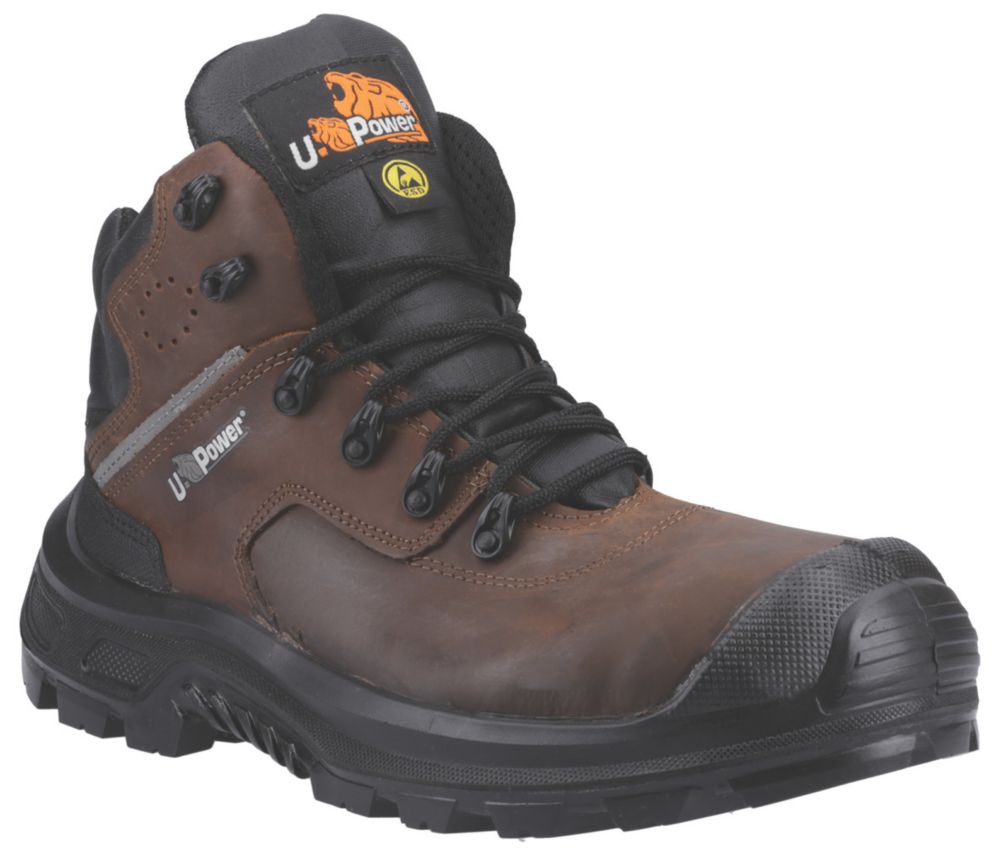 U-Power Helsinki Size 8 Brown Water-Resistant Safety Boots - Screwfix