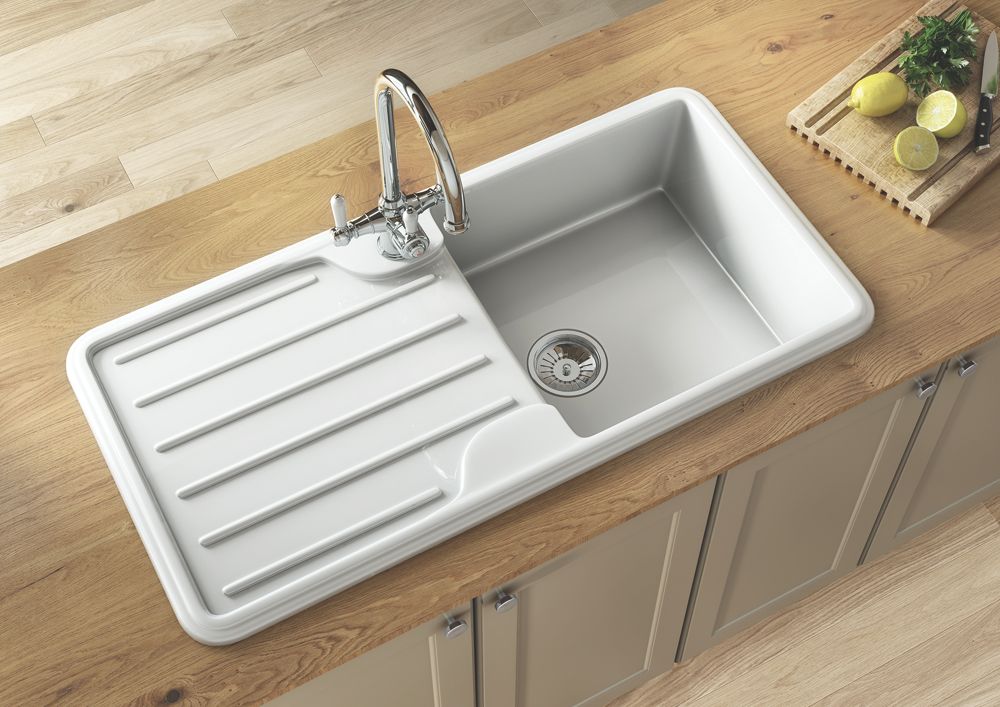 ETAL Comite Traditional 1 Bowl Composite Kitchen Sink White Reversible ...