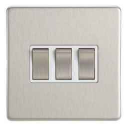 Contactum Lyric 10AX 3-Gang 2-Way Light Switch Brushed Steel with White ...