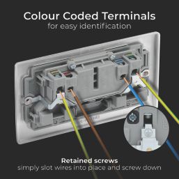 British General Nexus Metal 13A 2-Gang SP Switched Power Socket Brushed ...