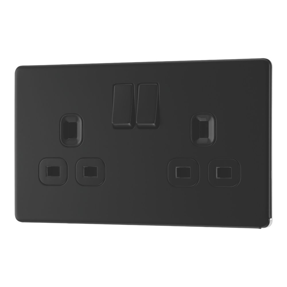 LAP 13A 2-Gang DP Switched Socket Matt Black with Black Inserts - Screwfix