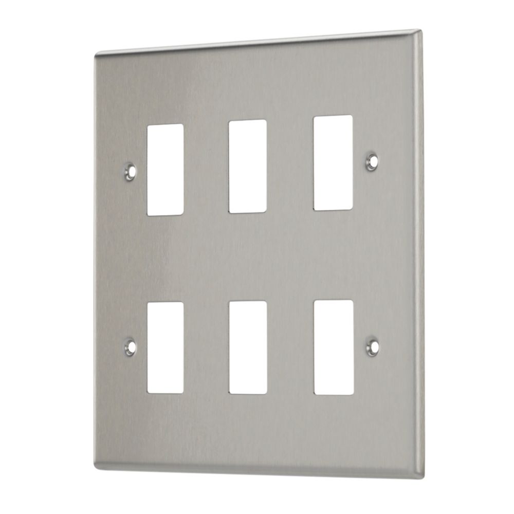 Contactum iConic 6-Module Grid Faceplate Brushed Steel - Screwfix