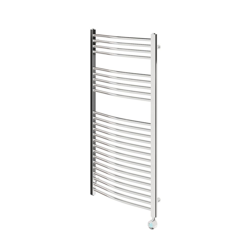 Flomasta 1200mm x 600mm 1364BTU Chrome Curved Electric Towel Radiator ...