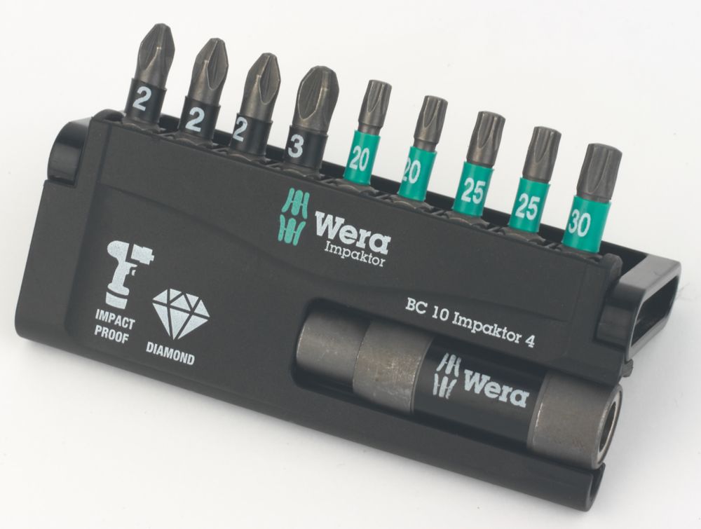 Wera Bit-Check 10 Impaktor 4 1/4" Hex Shank Mixed Bit Set 10 Pieces ...