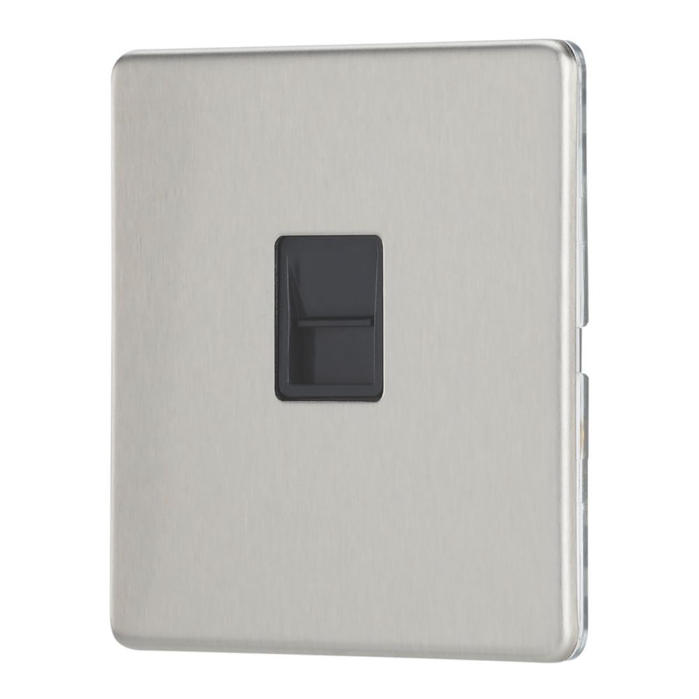 Contactum Lyric 1-Gang Slave Telephone Socket Brushed Steel with Black ...