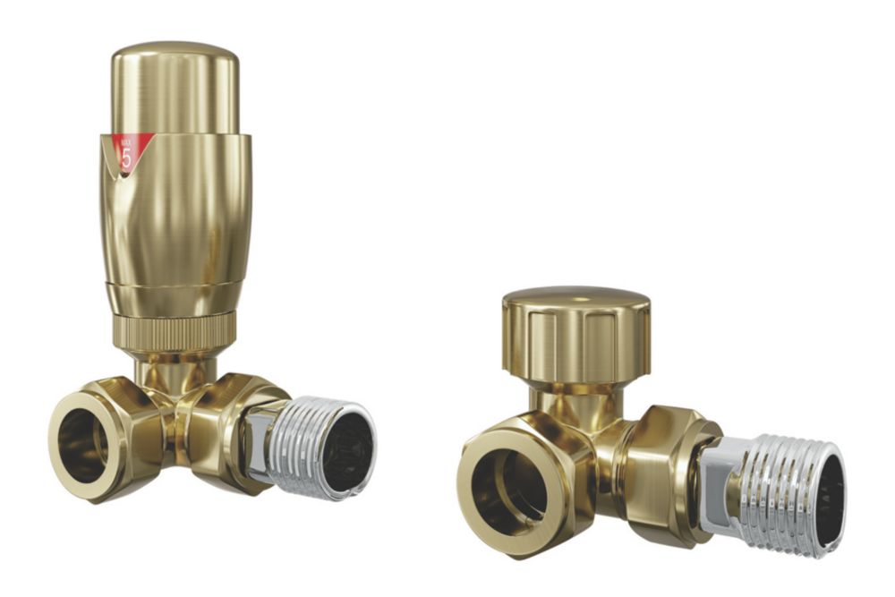 ETAL Danva 15mm x 1/2" Brushed Brass Corner Modern Thermostatic ...