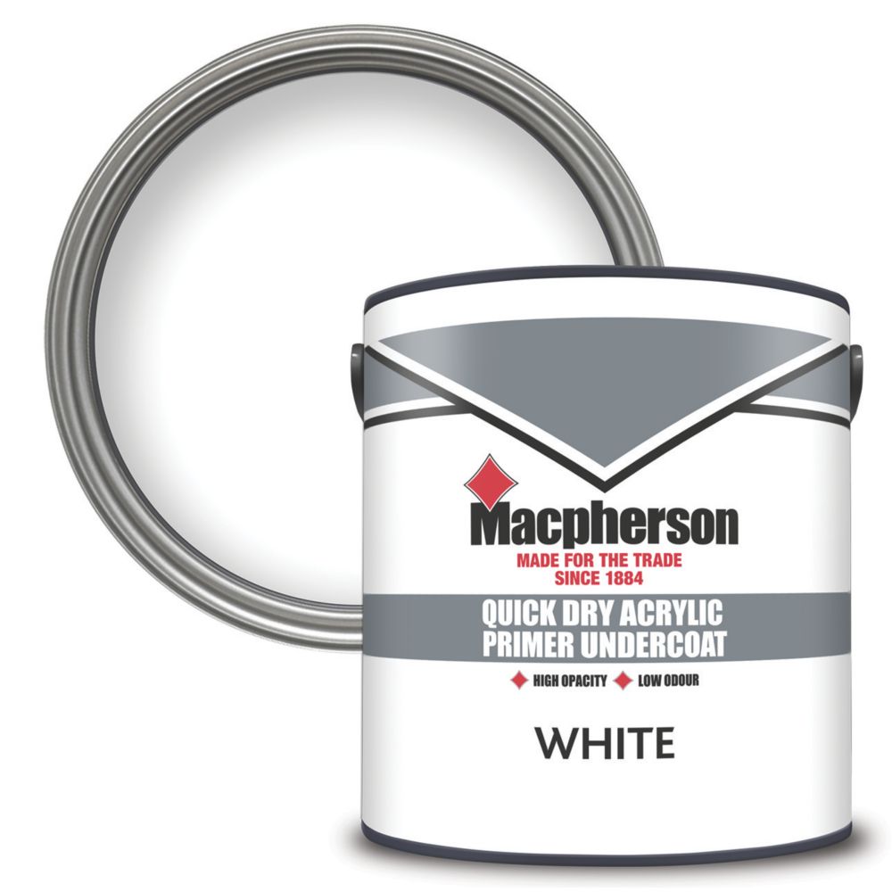 Macpherson Quick Dry Acrylic 2.5Ltr White Matt Interior Wood Primer Undercoat - Screwfix