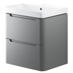 Wall-Hung Vanity Unit & Basin Matt Grey 605mm x 460mm x 662mm - Screwfix