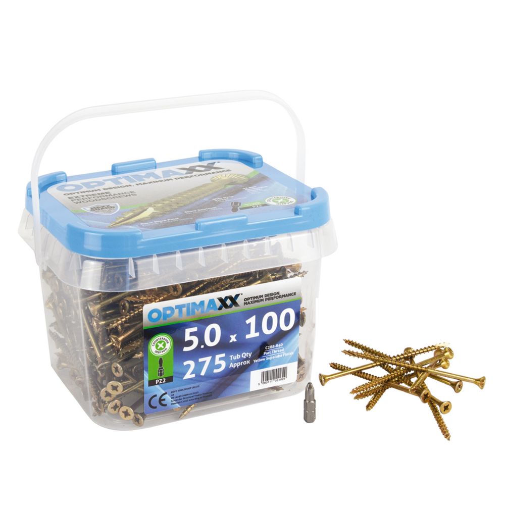 Optimaxx PZ Countersunk Wood Screws 5mm x 100mm 275 Pack - Screwfix
