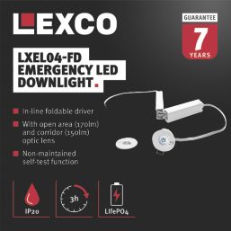 Lexco Fixed Recessed Non-Maintained Emergency LED Downlight White 1.2W 190lm 50mm - Screwfix