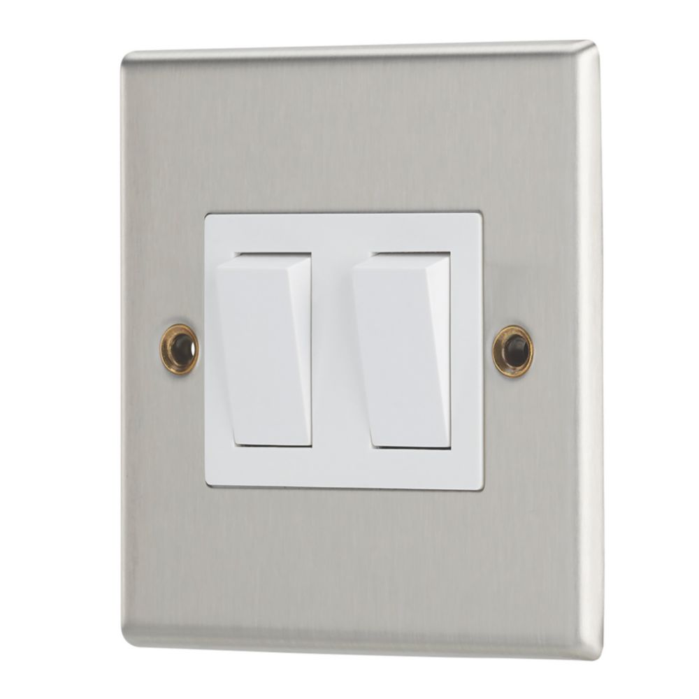 Contactum iConic 10AX 2-Gang Intermediate Switch Brushed Steel with ...