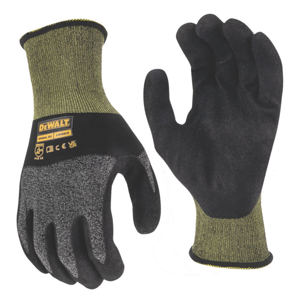 DEWALT Nylon Sandy Nitrile Coated Gloves Grey Large - Screwfix