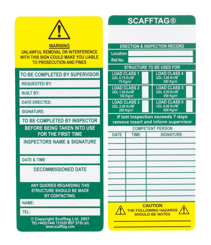 Scafftag Scaffold Standard Inspection Inserts 10 Pack - Screwfix