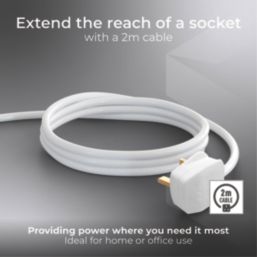 Masterplug 13A 3-Gang Unswitched Extension Lead + 2.1A 2-Outlet Type A & C USB Charger White 2m ...