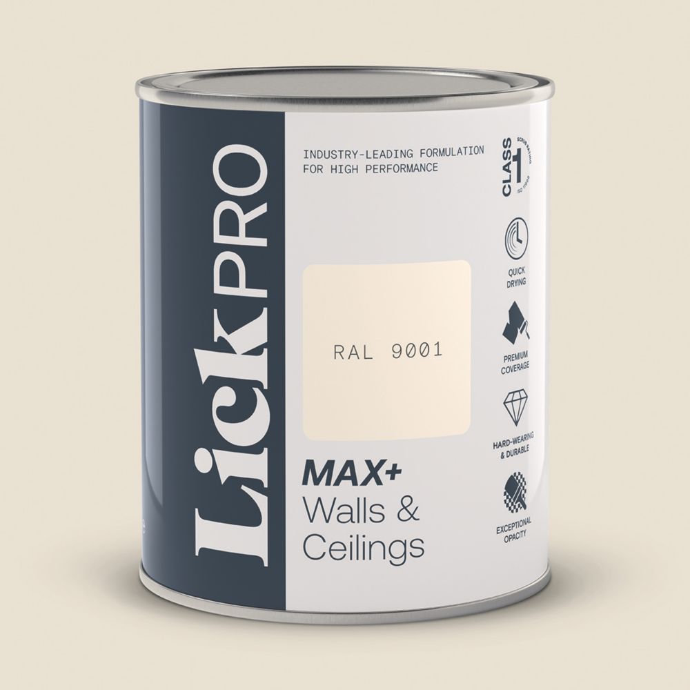 LickPro Max+ 1Ltr White RAL 9001 Matt Emulsion Paint - Screwfix