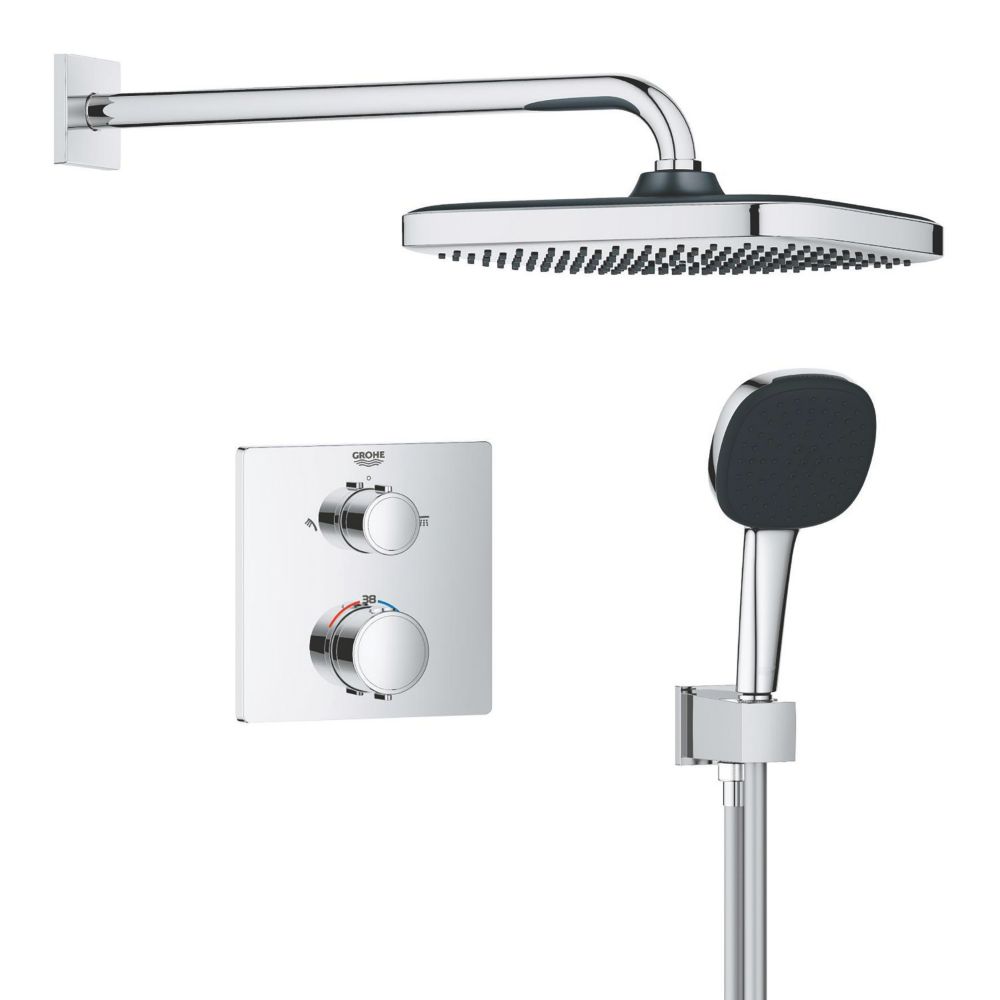 Grohe Precision 250 Square HP Rear-Fed Concealed Chrome Thermostatic Shower System - Screwfix