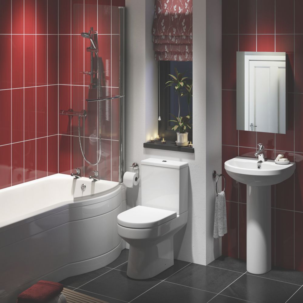 Walker Contemporary P-Shape Right Hand Bathroom Suite with Acrylic Bath ...