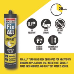 Soudal Fix All Turbo Solvent-Free Hybrid Polymer Adhesive White 290ml - Screwfix