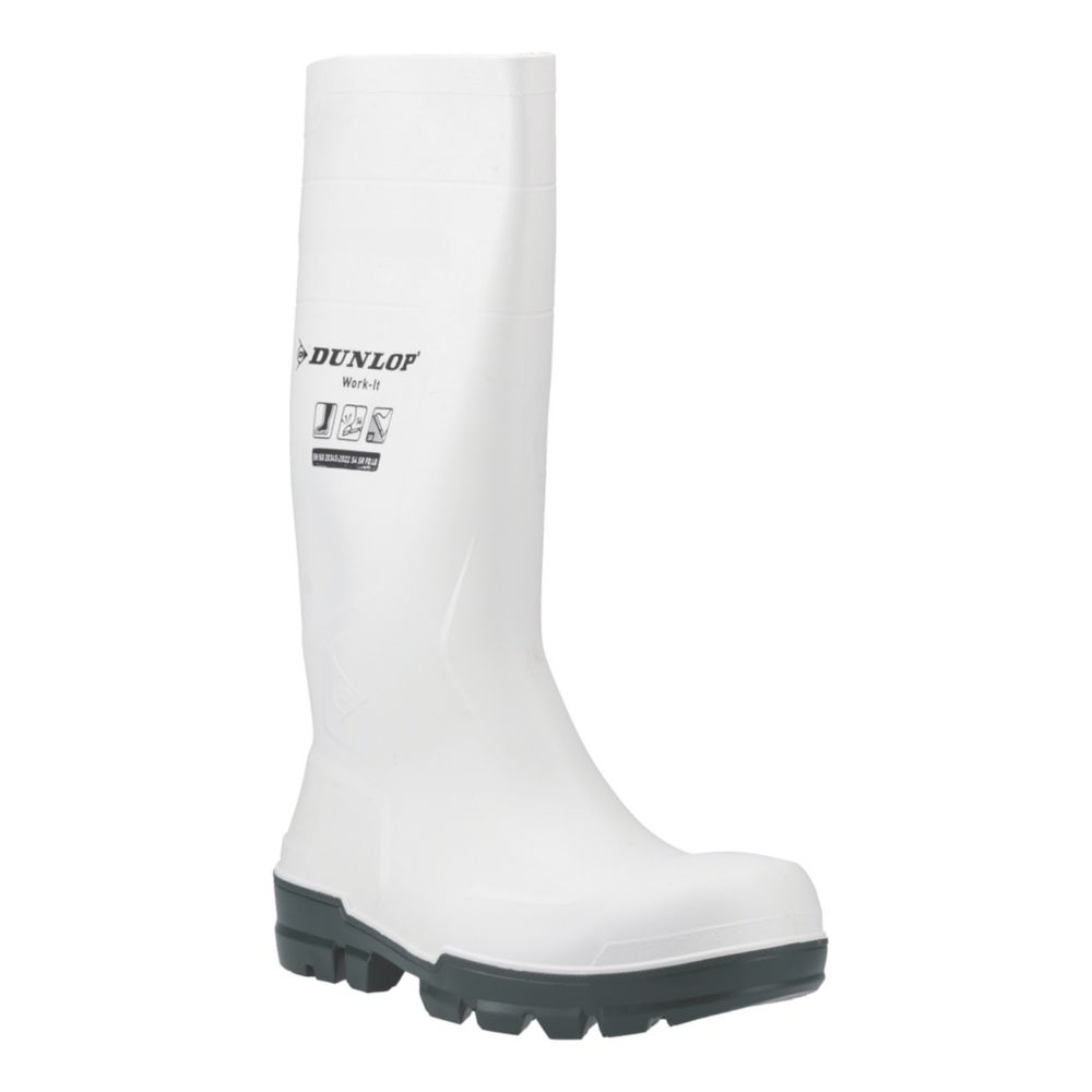 Dunlop Work-It Size 15 White Steel Toe Cap Safety Wellies - Screwfix