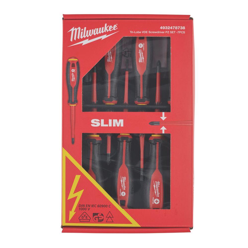 Milwaukee Tri-Lobe Mixed VDE Screwdriver Set 7 Pieces - Screwfix