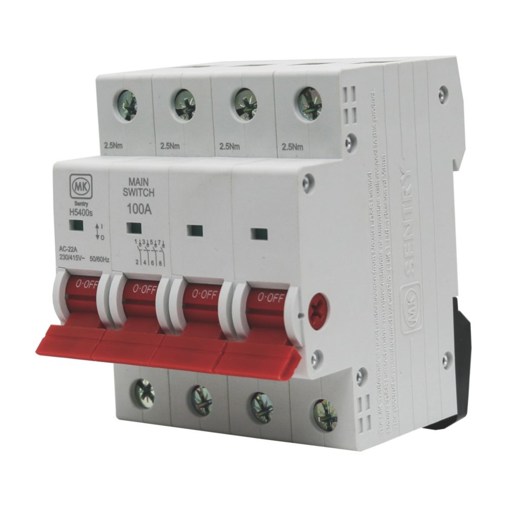 MK Sentry H5400S 100A 4-Pole Unfused 3-Phase Disconnector - Screwfix