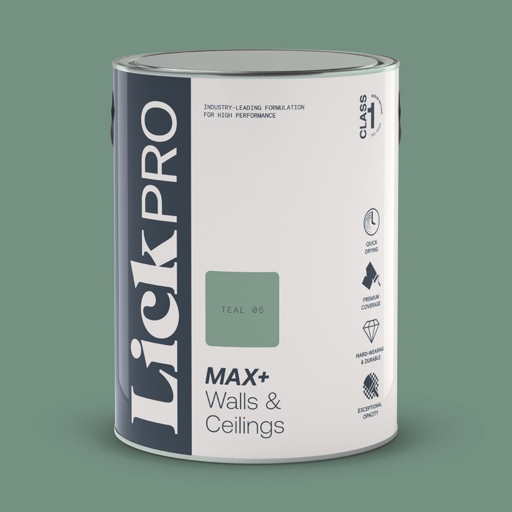 LickPro Max+ 5Ltr Teal 05 Matt Emulsion Paint - Screwfix