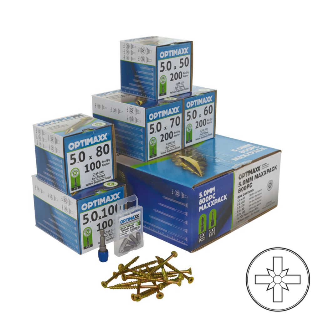 Optimaxx PZ Countersunk Woodscrew Set 800 Pieces | Screws Trade Packs ...