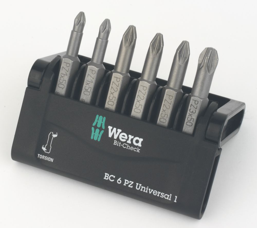 Wera Bit-Check 6 PZ Universal 1 1/4" Hex Shank PZ Bit Set 6 Pieces ...
