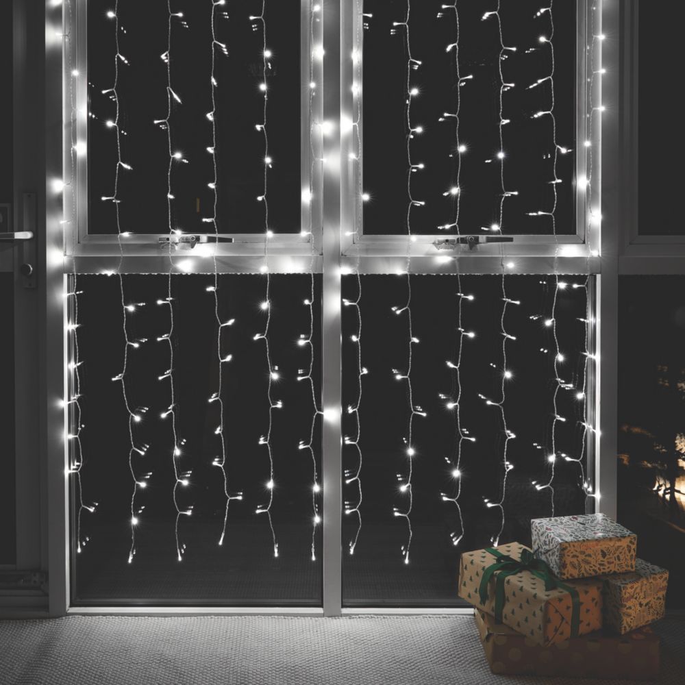2m x 1.5m Outdoor LED Ice White Curtain Christmas Lights - Screwfix