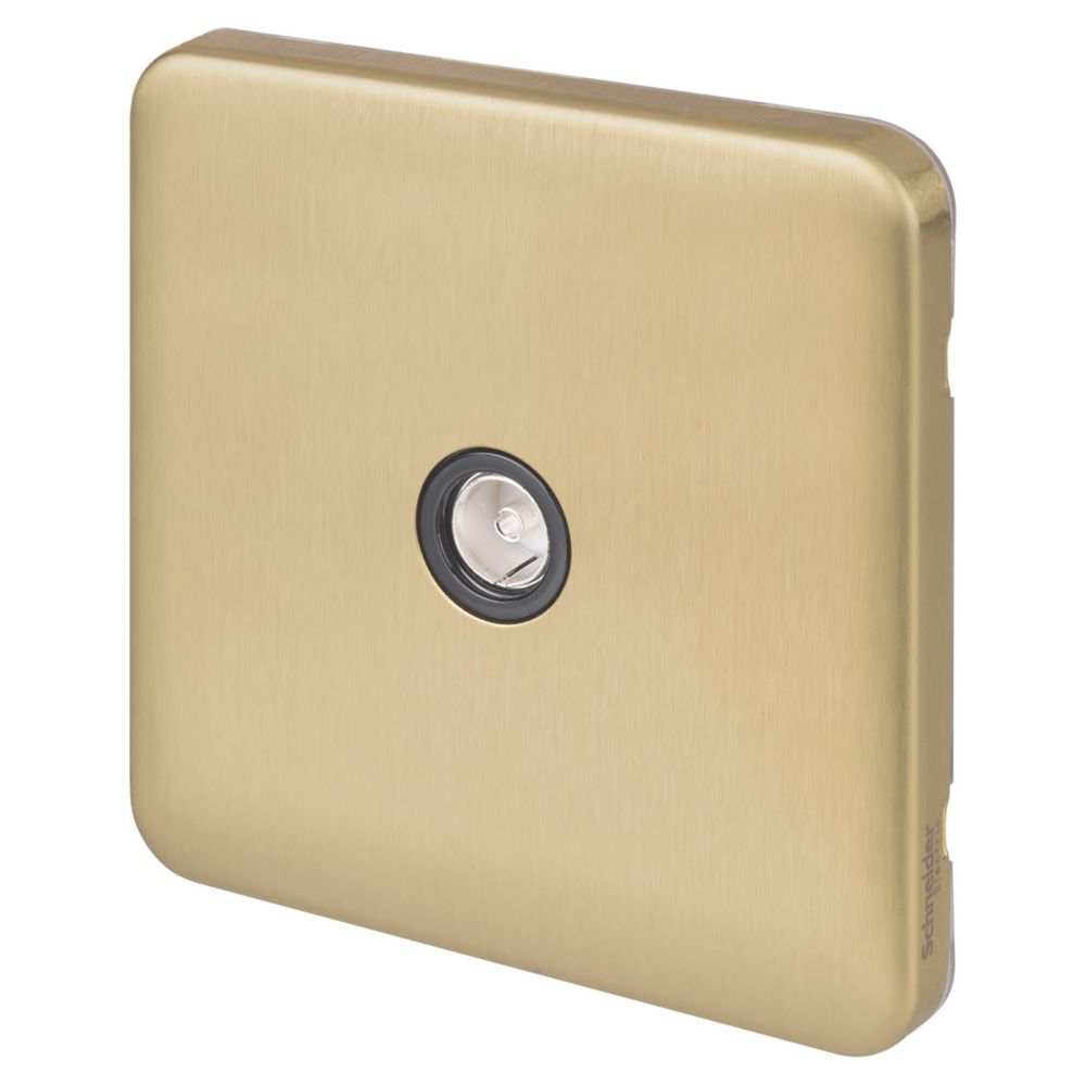 Schneider Electric Lisse Deco 1-Gang Coaxial TV / FM Socket Satin Brass ...