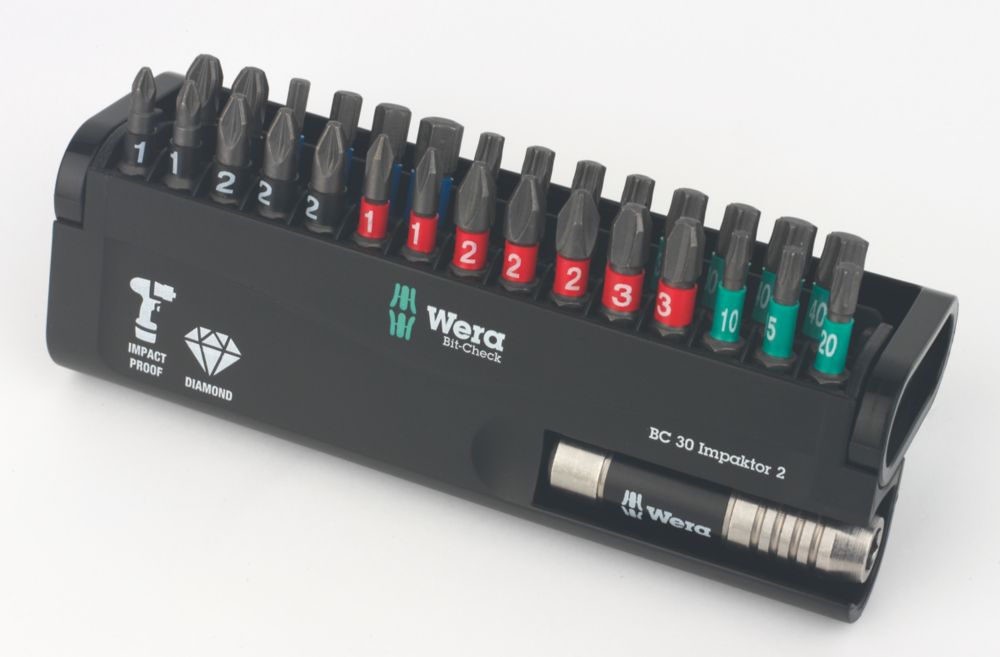 Wera Bit-Check 30 Impaktor 2 1/4" Hex Shank Mixed Bit Set 30 Pieces ...