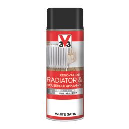 V33 400ml White Satin Heat Resistant Radiator & Appliance Spray Paint - Screwfix